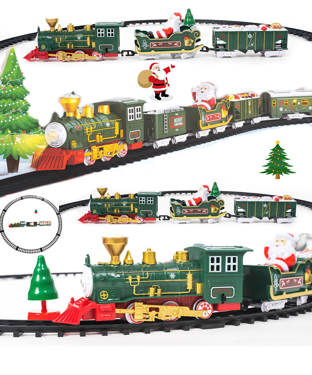 Świąteczna Kolejka Elektryczna Pociąg Lokomotywa Dymiąca z Wagonami Para Tor 2,4m 13 Elementów ...