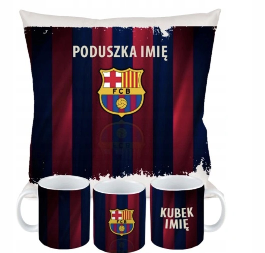 Świąteczny ZESTAW PODUSZKA + KUBEK PREZENT FC BARCELONA LOGO + IMIĘ 13 ...