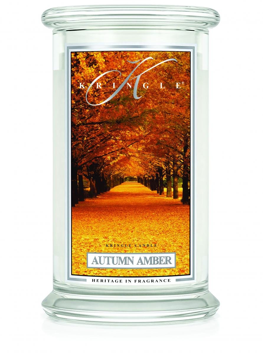 Świeca zapachowa KRINGLE CANDLE, Autumn Amber, duży, klasyczny słoik, 2 ...