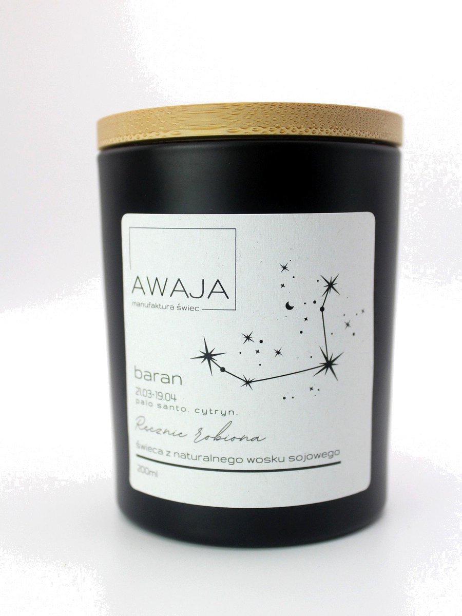 Świeca zodiakalna Baran – czarna, sojowa, zapachowa, handmade, prezent ...