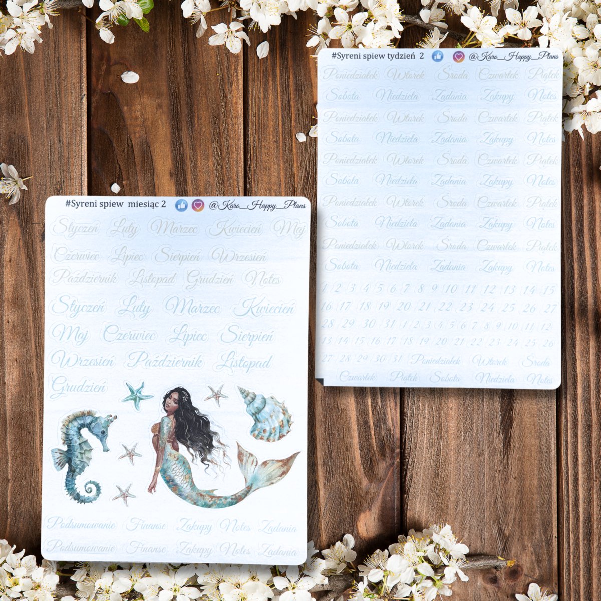 Syreni śpiew zestaw błekitny miesiąc napisy 2 arkusze naklejki do ...