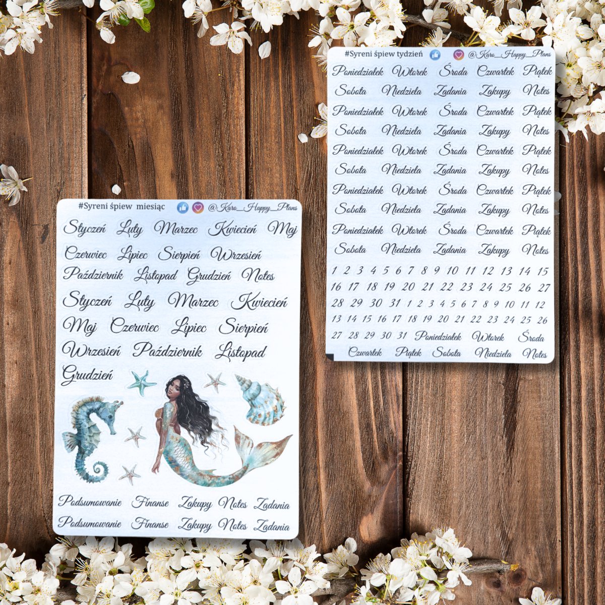 Syreni śpiew zestaw czarny miesiąc napisy 2 arkusze naklejki do ...