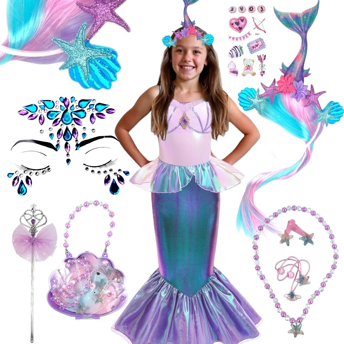 Syrenka Kostium Syrenki Morska Księżniczka z zestawem Akcesoriów - S ...