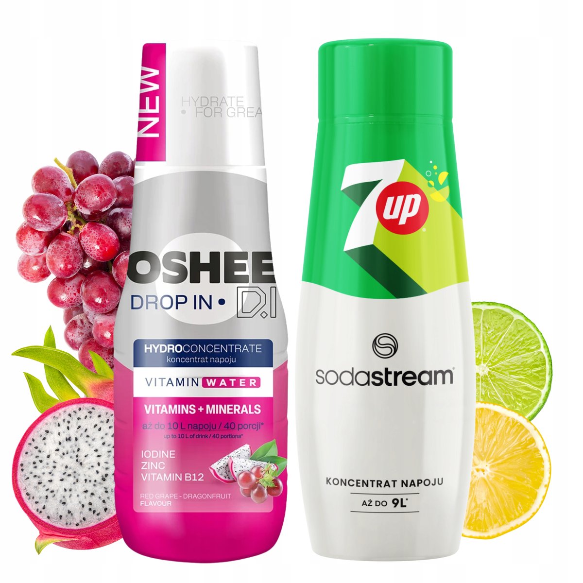 Syropy Zestaw: OSHEE Dragonfruit Winogrono + 7UP SODASTREAM Koncentraty ...