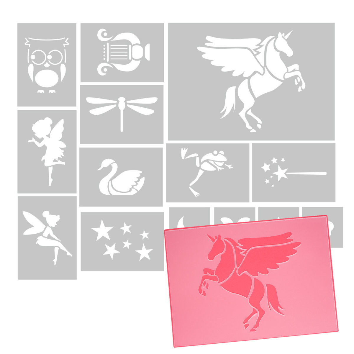 Szablony Malarskie - Magia, Księżniczki, Bajki, Jednorożec - Mega Komplet 14 Sztuk - Do Koszulek ...