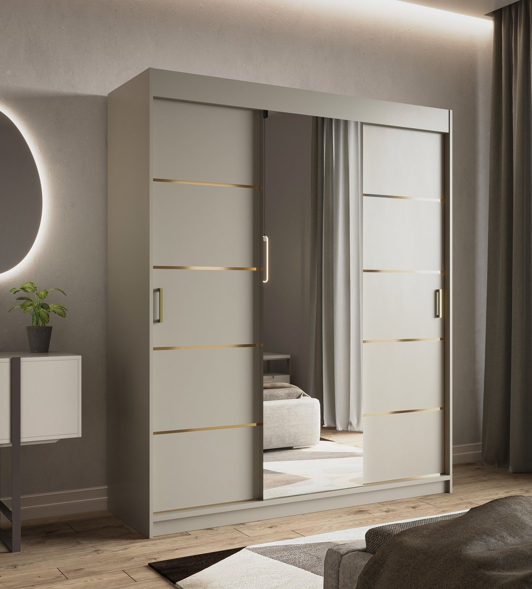 Szafa Kaszmir 1 Przesuwna Złote Listwy 180Cm - Meble Tegre | Sklep EMPIK.COM