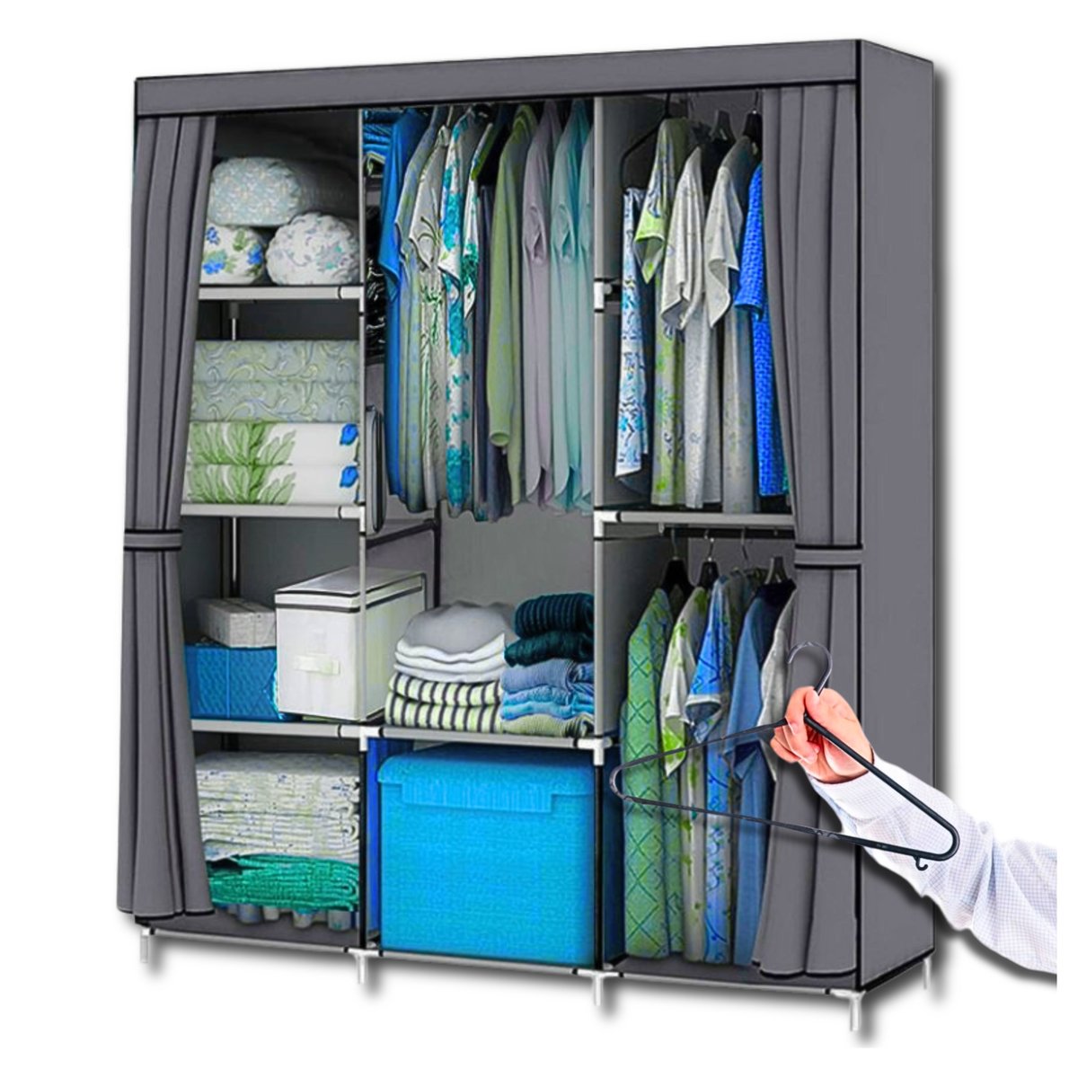 SZAFA MATERIAŁOWA TEKSTYLNA SKŁADANA GARDEROBA ORGANIZER DUŻA PÓŁKA XXL ...