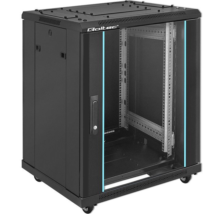 Szafa RACK 19" 15U 600 x 600 x 855 Hartowane drzwi Stojąca Nóżki ...