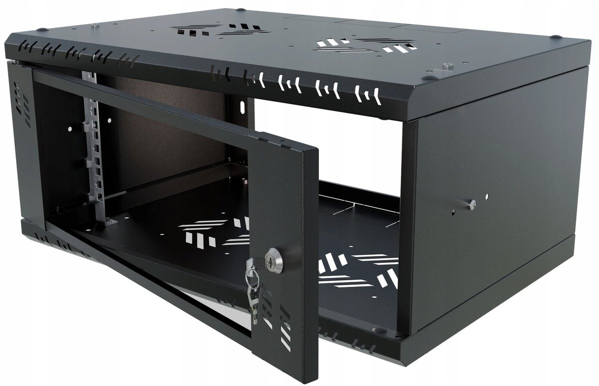 Szafa RACK 19" 4U 350mm Serwerowa Wisząca Szklane Drzwi Czarna Stalflex ...