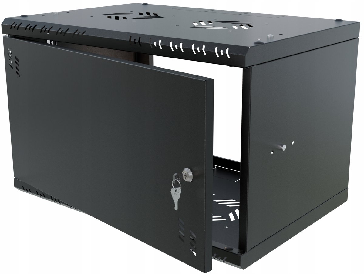 Szafa RACK 19" 6U 350mm Serwerowa Wisząca Metalowe Drzwi Czarna ...