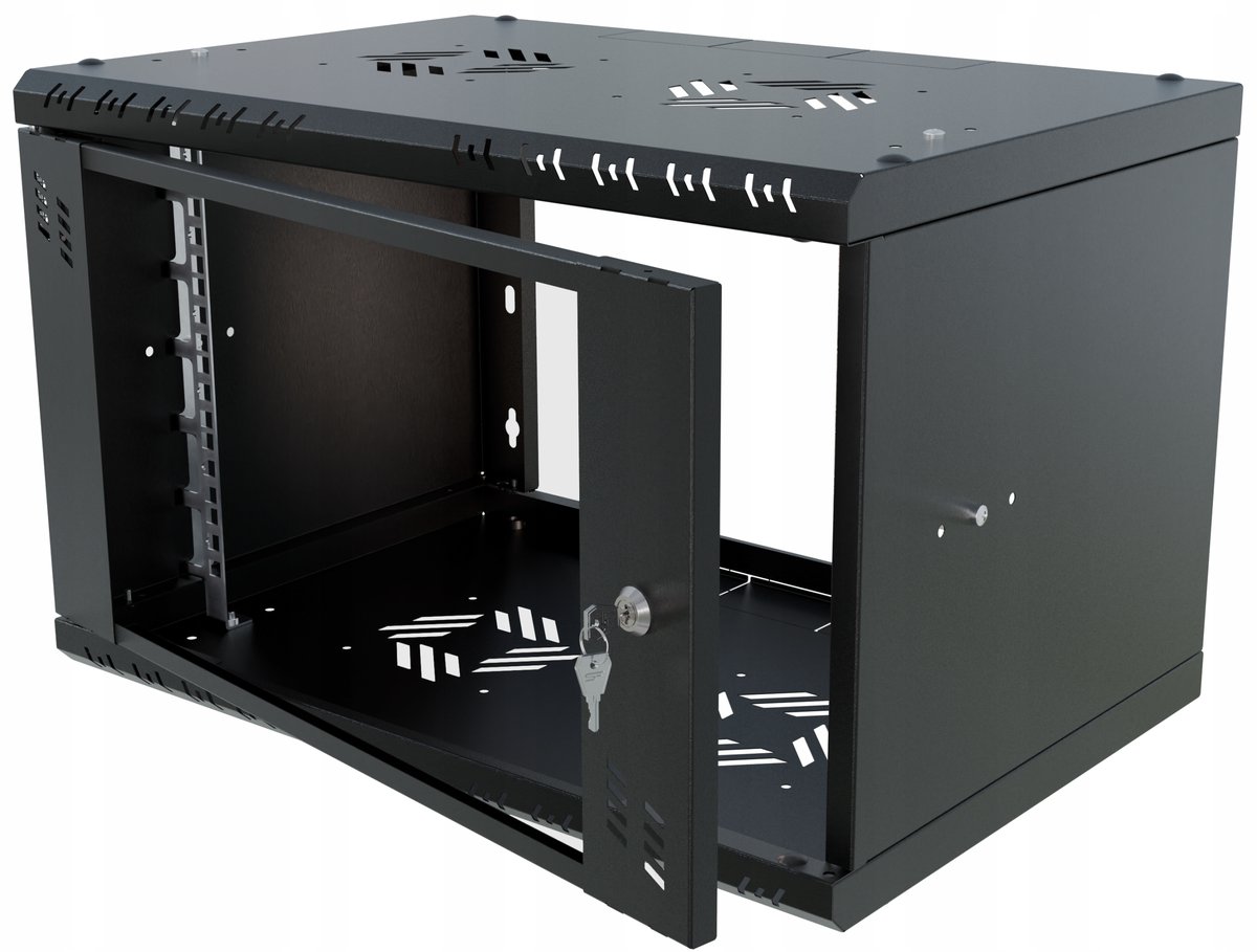 Szafa RACK 19" 6U 350mm Serwerowa Wisząca Szklane Drzwi Czarna Stalflex ...