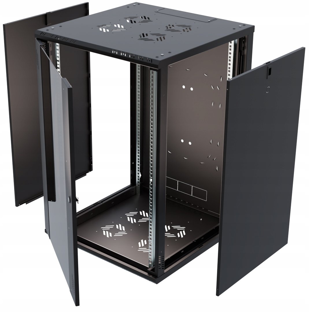 Szafa Serwerowa Wisząca RACK 19" 18U 450mm Szklane Drzwi Czarna ...