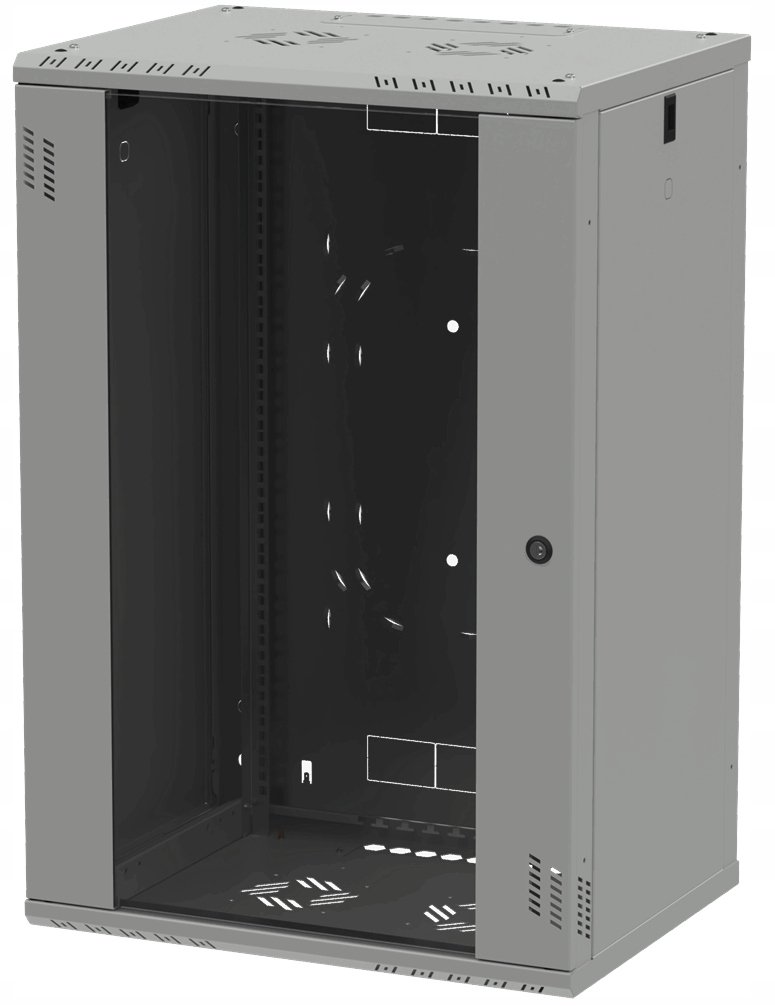 Szafa Serwerowa Wisząca RACK 19" 18U 450mm Szklane Drzwi Szara Stalflex ...