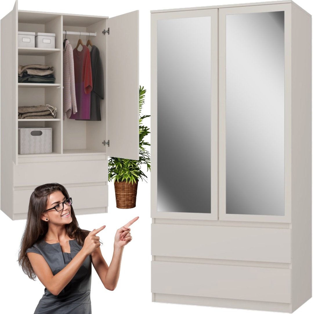 Szafa Z Lustrem Garderoba 2D2S 90 cm 2 Szuflady 4 Półki Drążek Duża Kaszmir - brak informacji ...