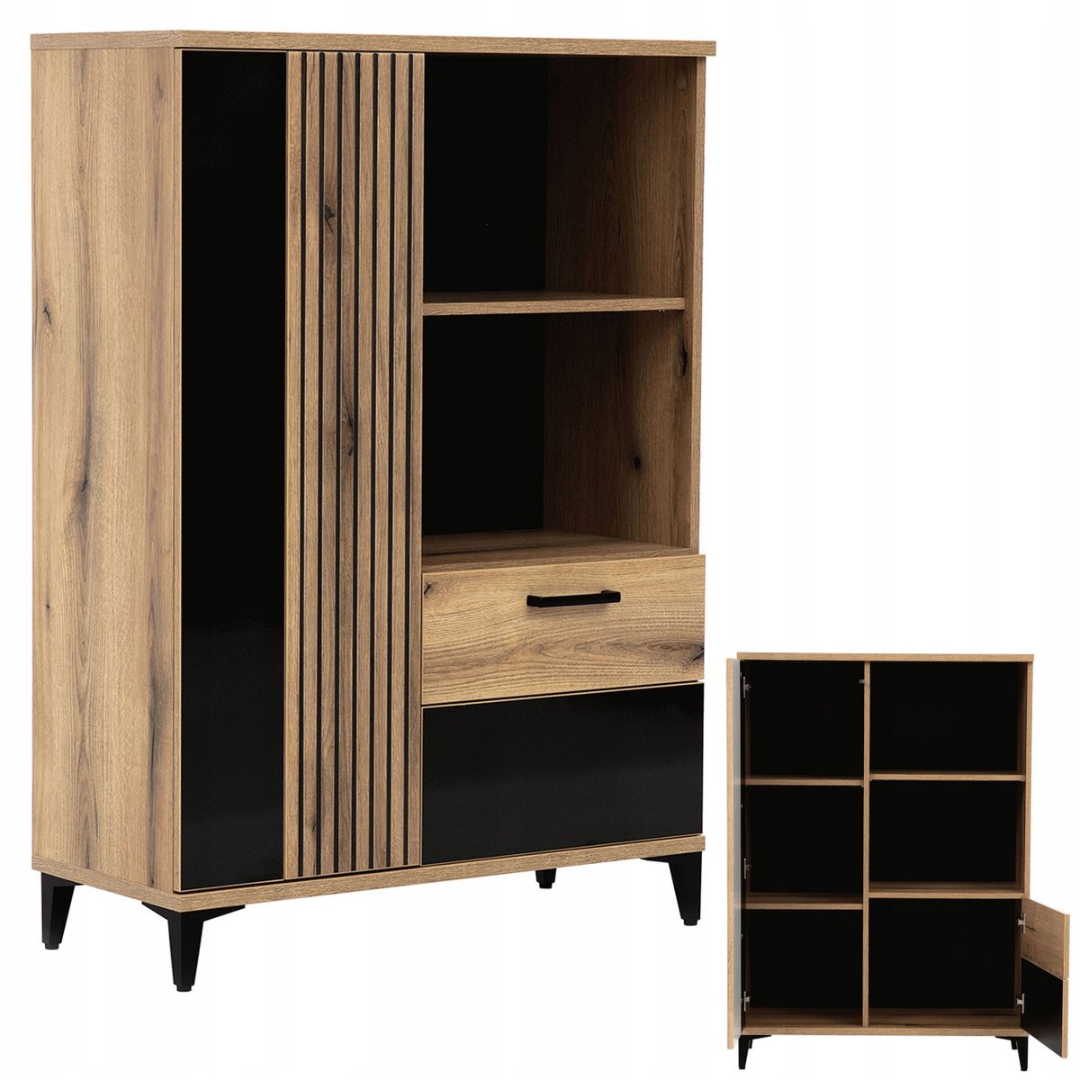 Szafka Komoda Regał dąb czarna połysk ARIS AS5 salon jadalni pokoju ...