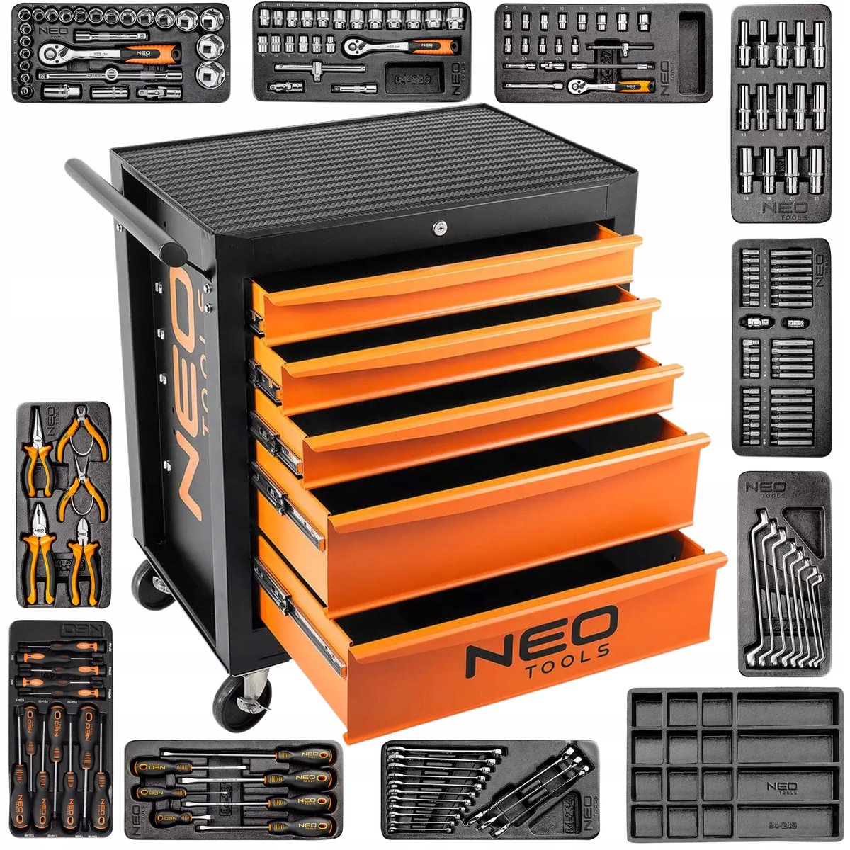 Szafka Narzędziowa Wózek Narzędziowy z Wyposażeniem 169 el. 5 Szuflad NEO - NEO TOOLS | Sklep ...
