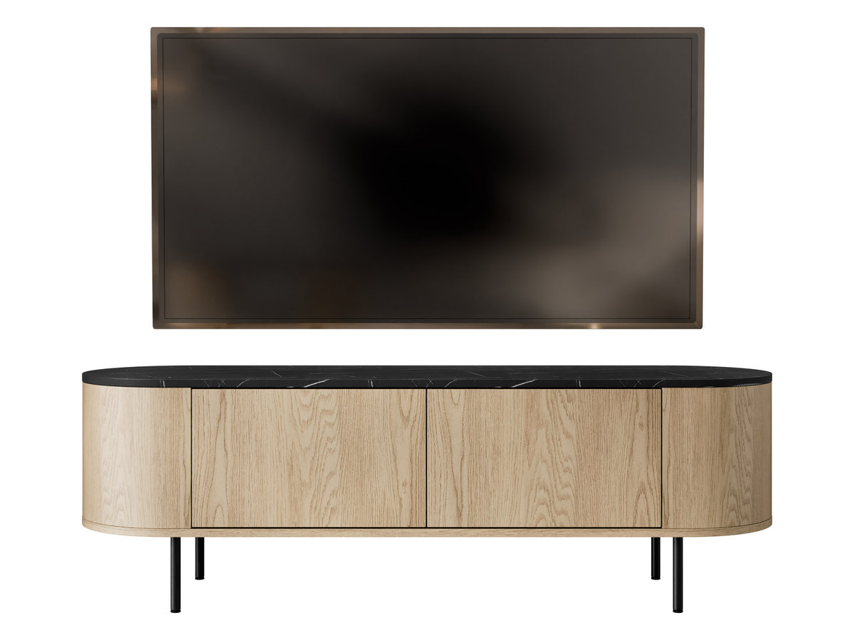 Szafka RTV 140 2D LYGRINT, Czarny Marmur/Dąb Cremona/Czarny - Mirjan24 | Sklep EMPIK.COM