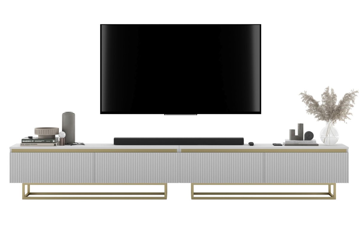 Szafka Rtv Glamour Biały Mat Zestaw Szafek Rtv Ryflowane Fronty ...