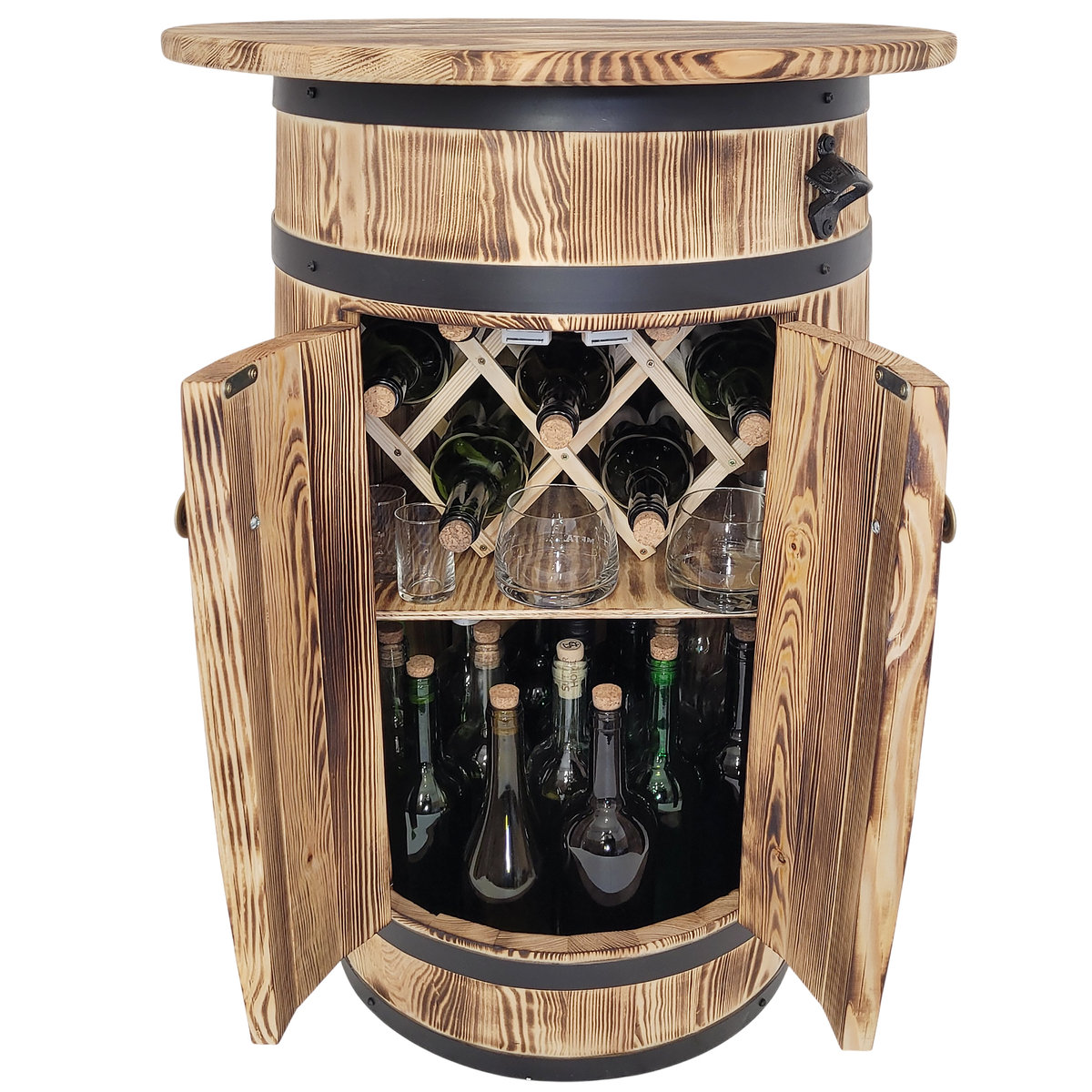 Szafka w kształcie beczki z drewna sosnowego z blatem i półką na 30-40 butelek - Inne | Sklep ...