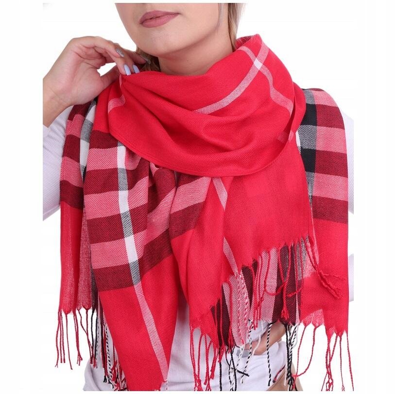 Szal Damski Chusta Duży Czerwony Krata Angielska - Inna marka | Moda ...
