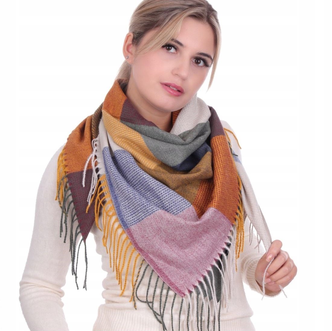 Szalik Damski Chusta Duży Bawełna Krata Angielska - Inna marka | Moda ...
