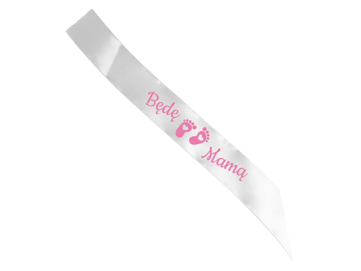 Szarfa Będę Mamą Baby Shower, biała różowy napis stópki - Inna marka ...