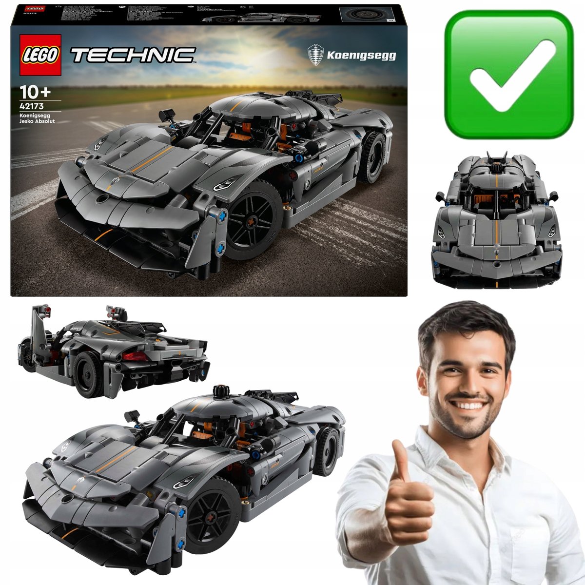 SZARY HIPERSAMOCHÓD KOENIGSEGG JESKO ABSOLUT LEGO TECHNIC 42173 NOWY ...