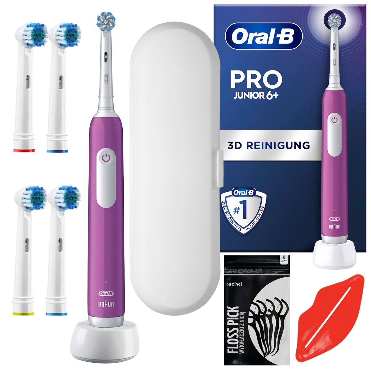 SZCZOTECZKA ELEKTRYCZNA DLA DZIECI ORAL-B PRO 3 JUNIOR FIOLETOWA + DODATKI - Braun Oral- B | AGD ...