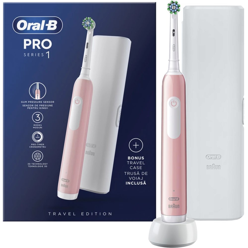 Szczoteczka elektryczna ORAL-B Pro Series 1 - różowa 3 tryby etui ...