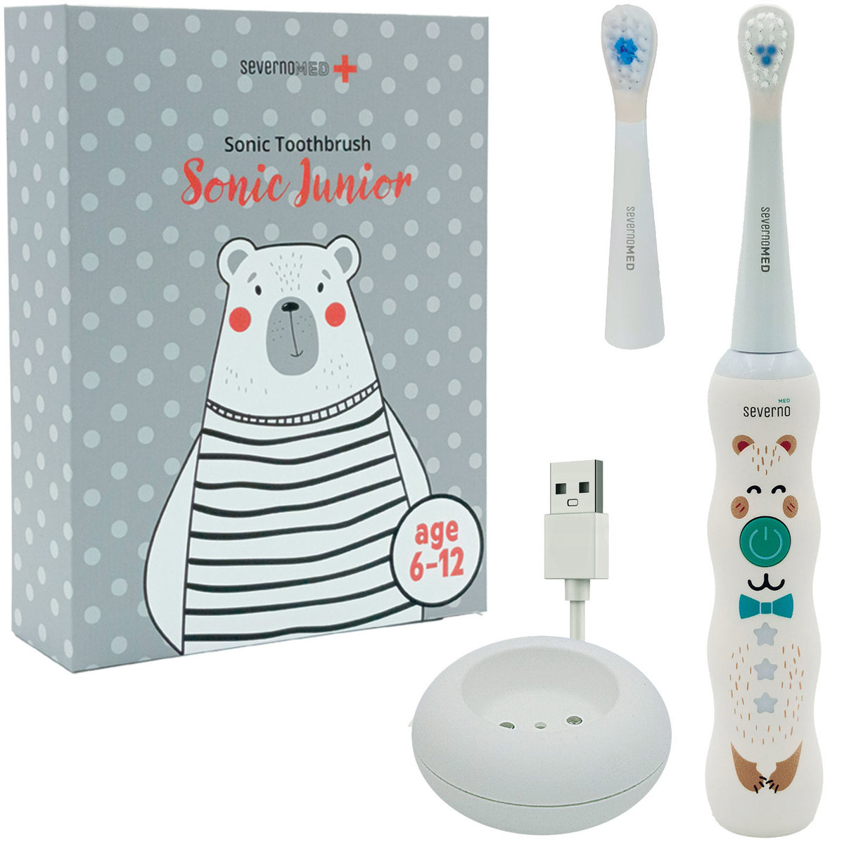 Szczoteczka soniczna elektryczna do zębów dla dzieci 6-12 lat SONIC JUNIOR + 2 końcówki ...
