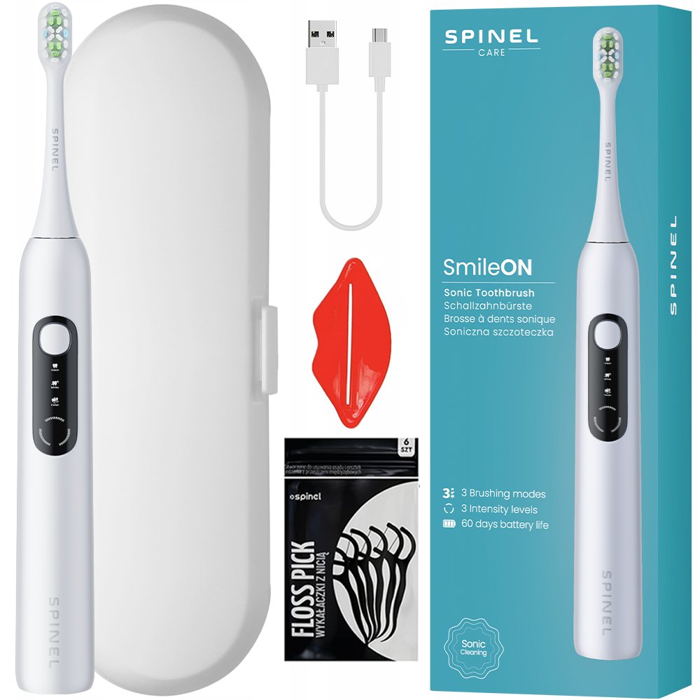 Szczoteczka soniczna SPINEL CARE SmileON White - 3 tryby, etui, timer ...