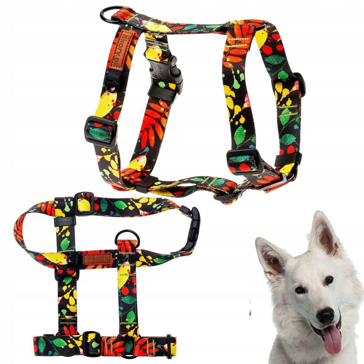 Szelki GUARD bezuciskowe dla bardzo dużego psa XL 30 mm Ukory CZARNE liście - Ukory | Sklep ...