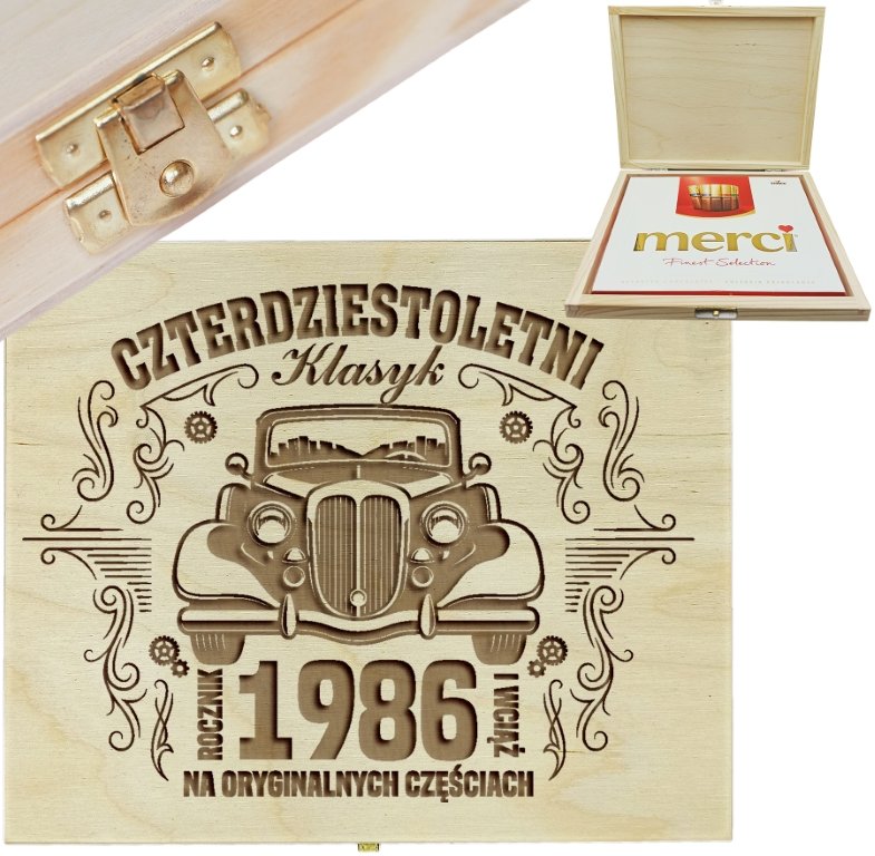 Szkatułka na 40 urodziny z grawerem drewniane pudełko personalizowana ...