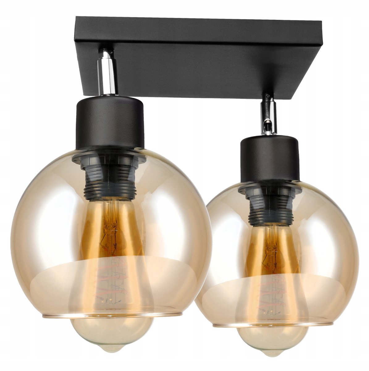Szklana Lampa Wisząca Sufitowa LED Amber Bursztyn Kula 2xE27 Żyrandol ...