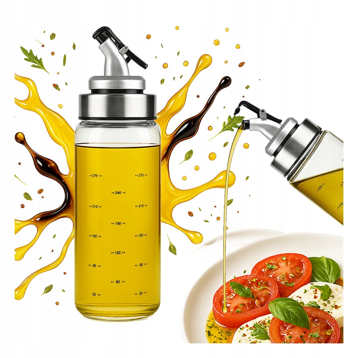 Szklany dozownik z podziałką 300 ml do oliwy oleju sosów przypraw ...