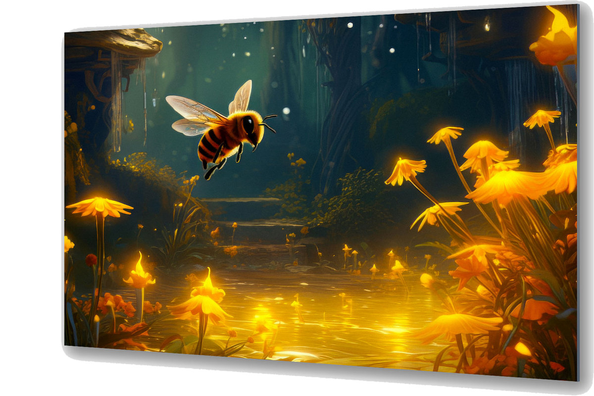 Szklany obraz do sypialni Bajkowy las Magiczny Złoty 120x80 cm - Inna ...