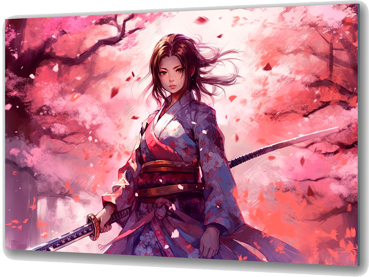Szklany obraz do sypialni Wojowniczka Anime Onna Bugeisha 120x80 cm ...