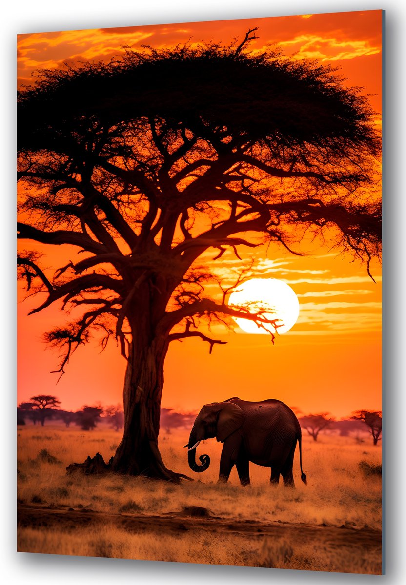 Szklany Obraz Słoń na tle zachodu Słońca 83x130 cm - Obrazy na szkle ...