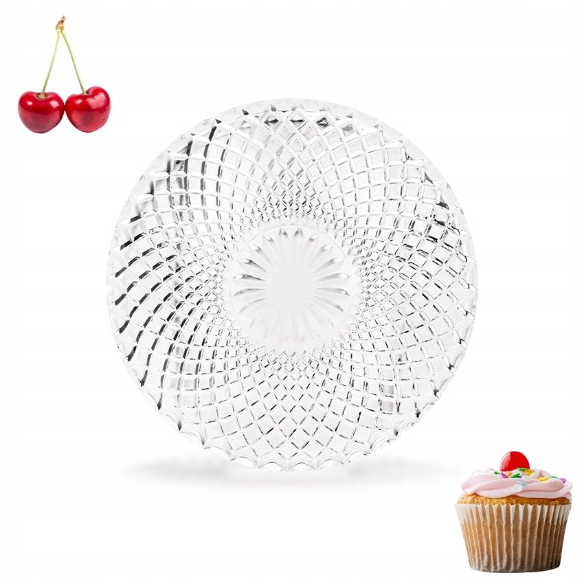 Szklany TALERZ DESEROWY ozdobny talerzyk okrągły elegancki MADELINE 15 ...