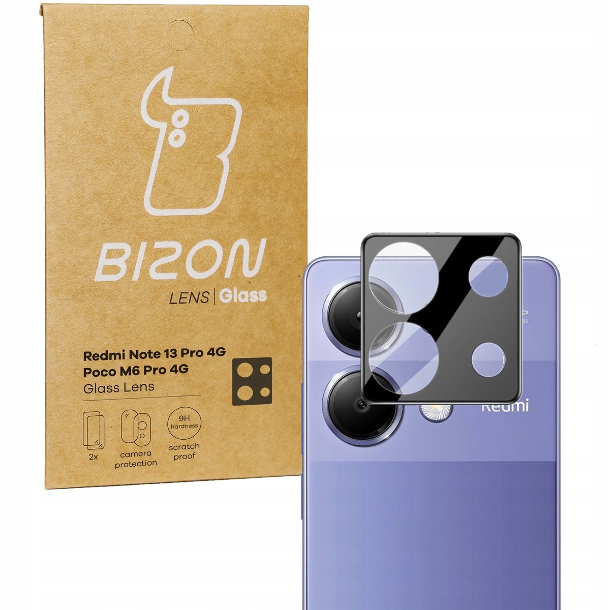 Szkło na aparat Bizon Glass Lens do Xiaomi Redmi Note 13 Pro 4G / Poco M6 Pro 4G, 2 sztuki ...
