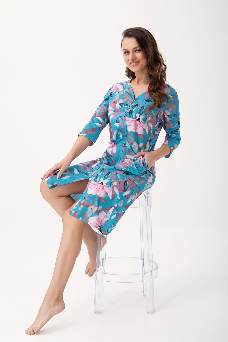 Szlafrok damski LUNA kod 392 turkusowy w różowe kwiaty 4XL - Luna | Sklep EMPIK.COM