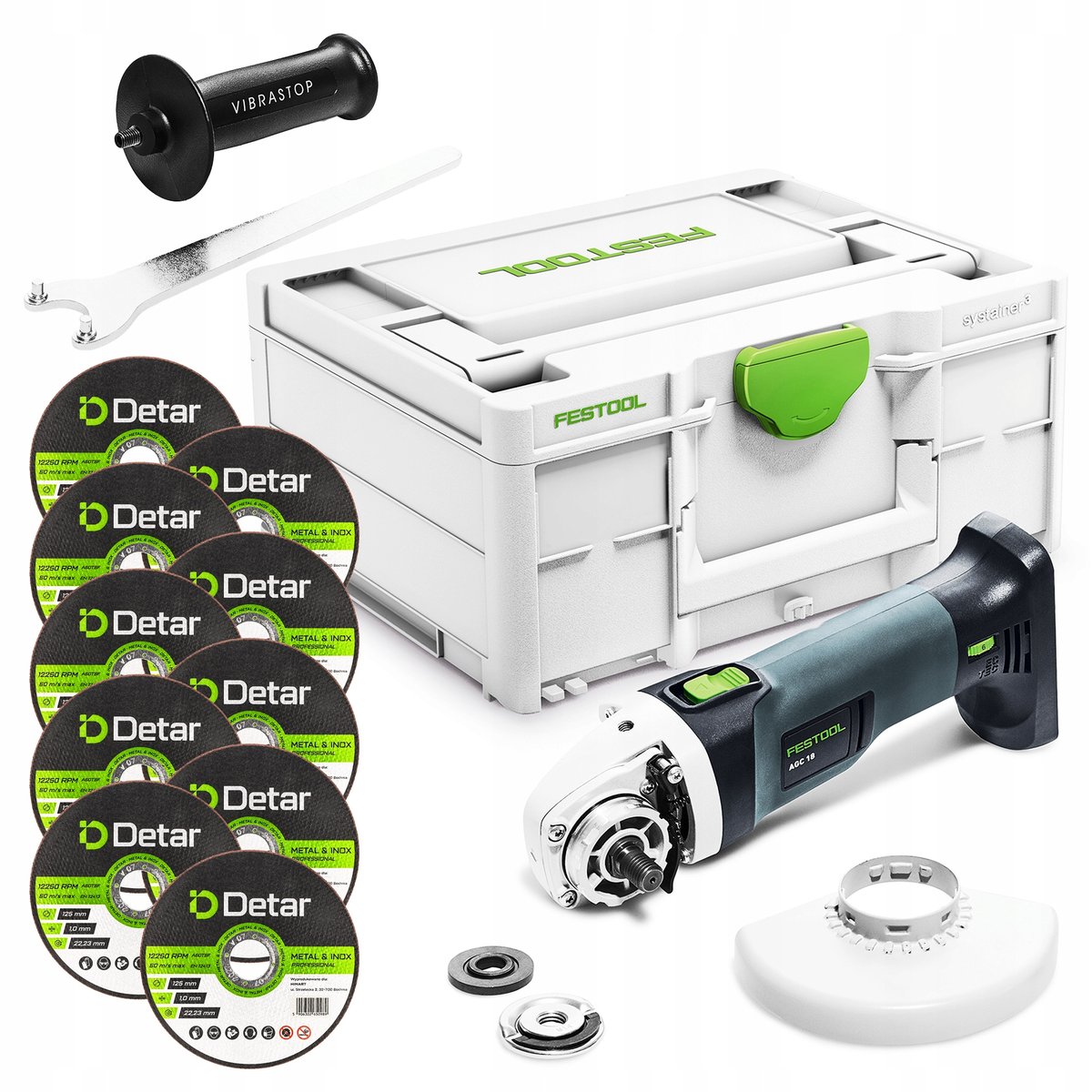 SZLIFIERKA KĄTOWA AKUMULATOROWA FESTOOL GC 18-125 EB 10x TARCZA DO ...