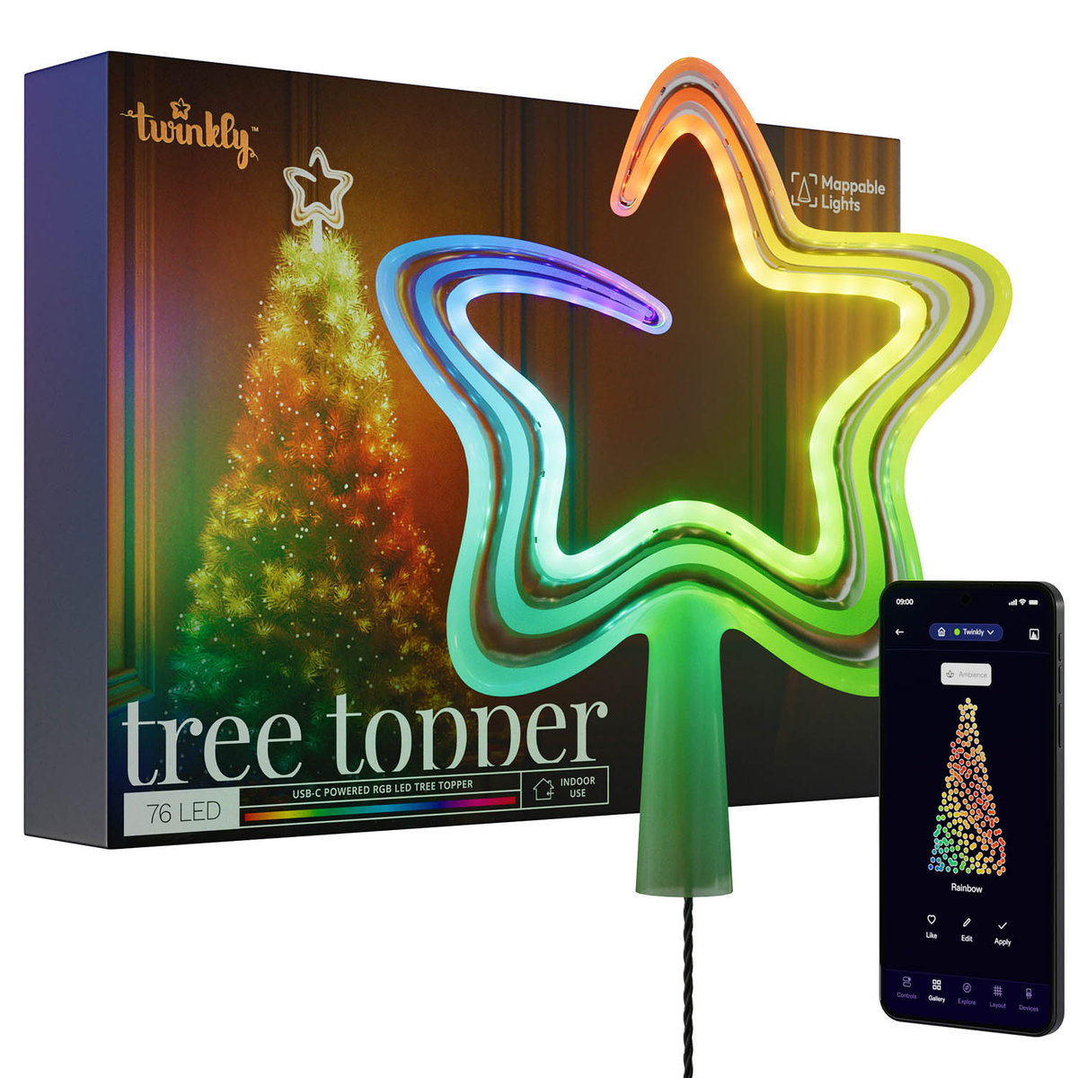 Szpic na choinkę Twinkly Tree Topper - 76 LED RGB, czubek z logo ...