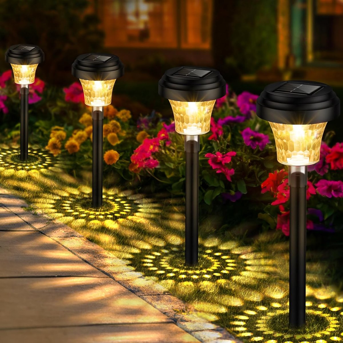 szt. lamp solarnych do ogrodu, ciepłe światło i 7 kolorów RGB ...