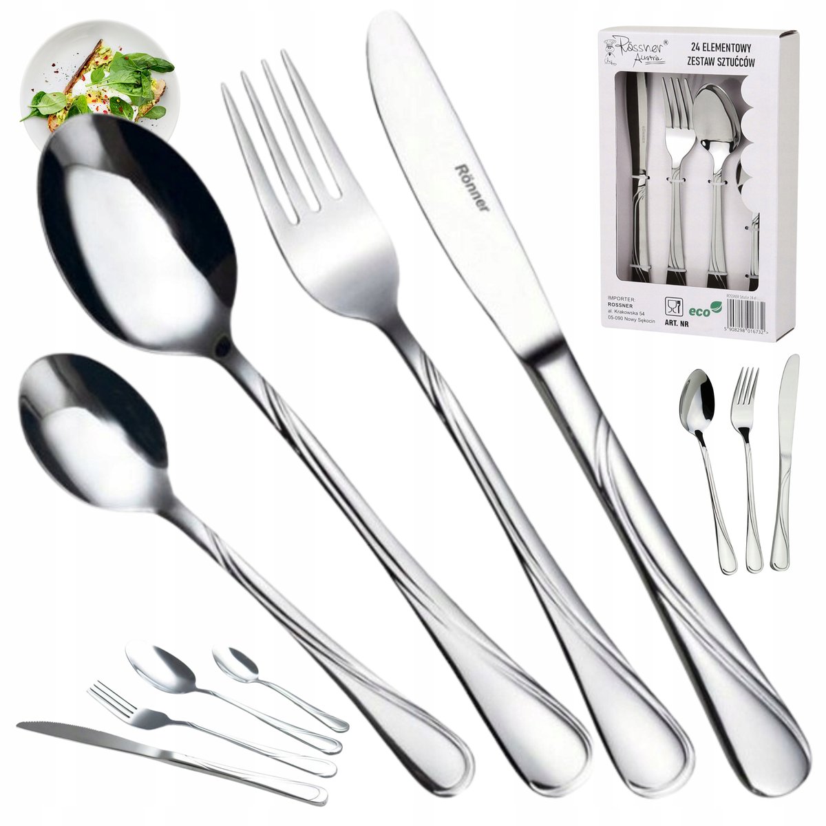 SZTUCCE ZESTAW OBIADOWY KOMPLET 24 ELEMENTY DLA 6 OSÓB - Rossner ...