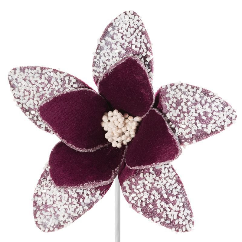 Sztuczny Kwiat Dekoracyjny Z Welwetu Z Koralikami 20 Cm Bordowy X12 ...