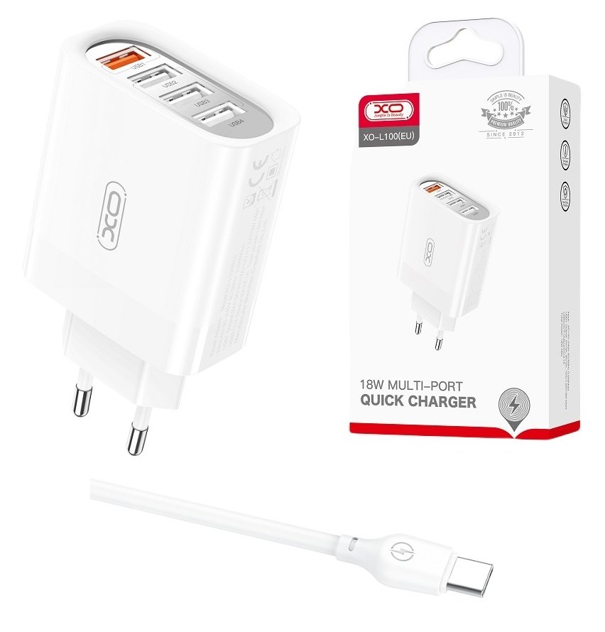 SZYBKA ŁADOWARKA 4x USB QC3.0 + KABEL USB-C TYP C - XO | Sklep EMPIK.COM