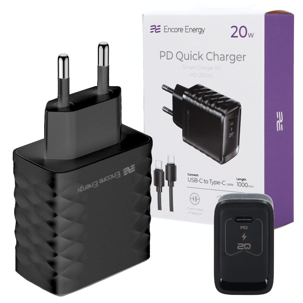 Szybka ładowarka USB-C do telefonu QC PD + kabel USBC 1m Encore Energy ...