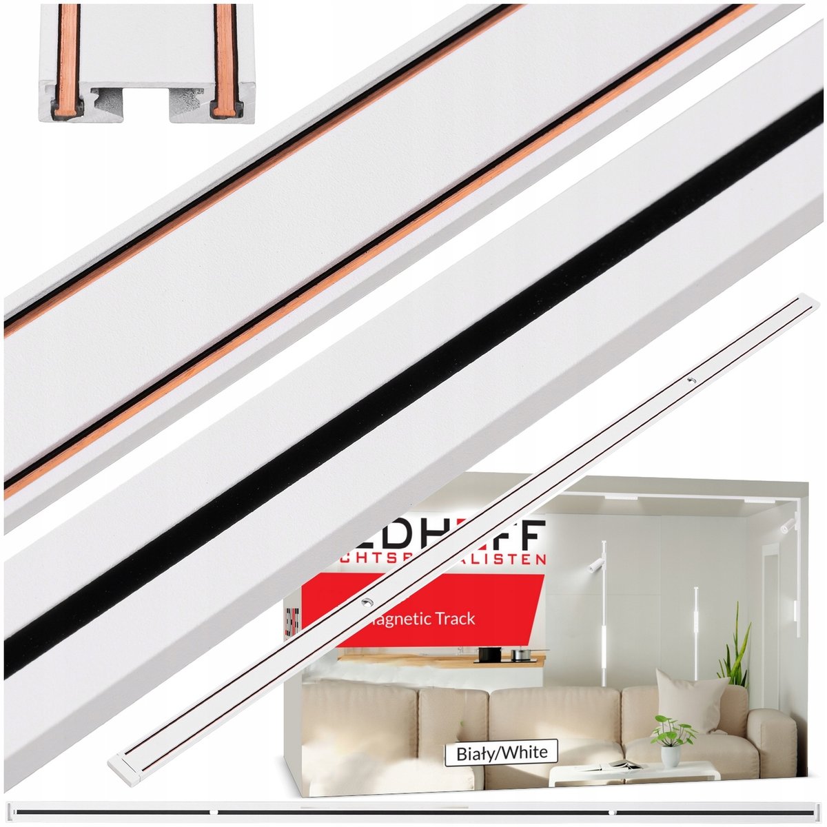 Szyna oświetleniowa LED szynoprzewód magnetyczny 1m BIAŁA 100cm listwa ...