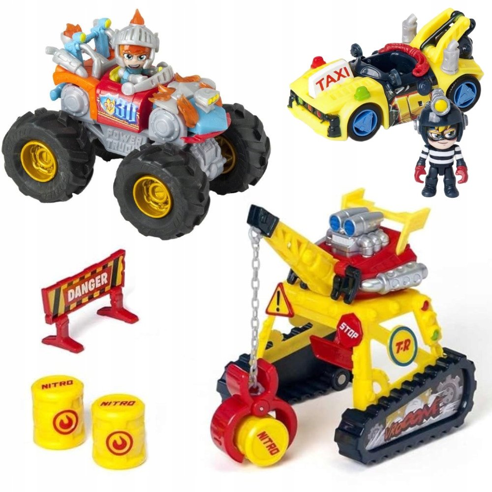 T-RACERS ZESTAW TURBO CRANE DŹWIG POJAZD KIEROWCA + AUTKO MEGA STRIKER ...